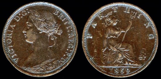 1869 Great Britain Farthing UNC | European Coins