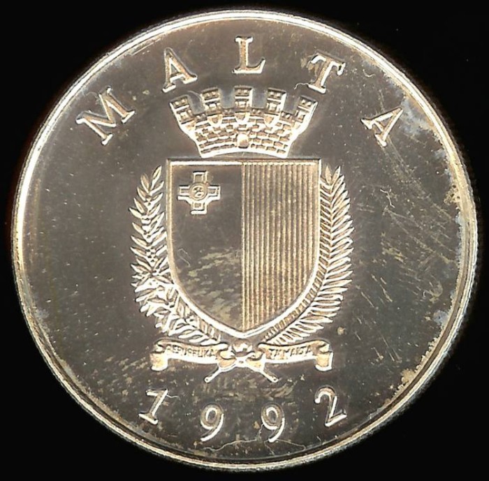 1992 Malta 5 Liri Commemorative Silver Proof | European Coins