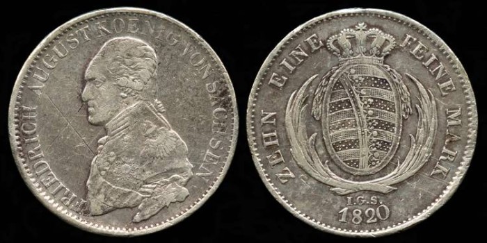 1820 IGS Saxony 1 Thaler VF | European Coins