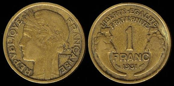 1931 France 1 Franc XF | European Coins