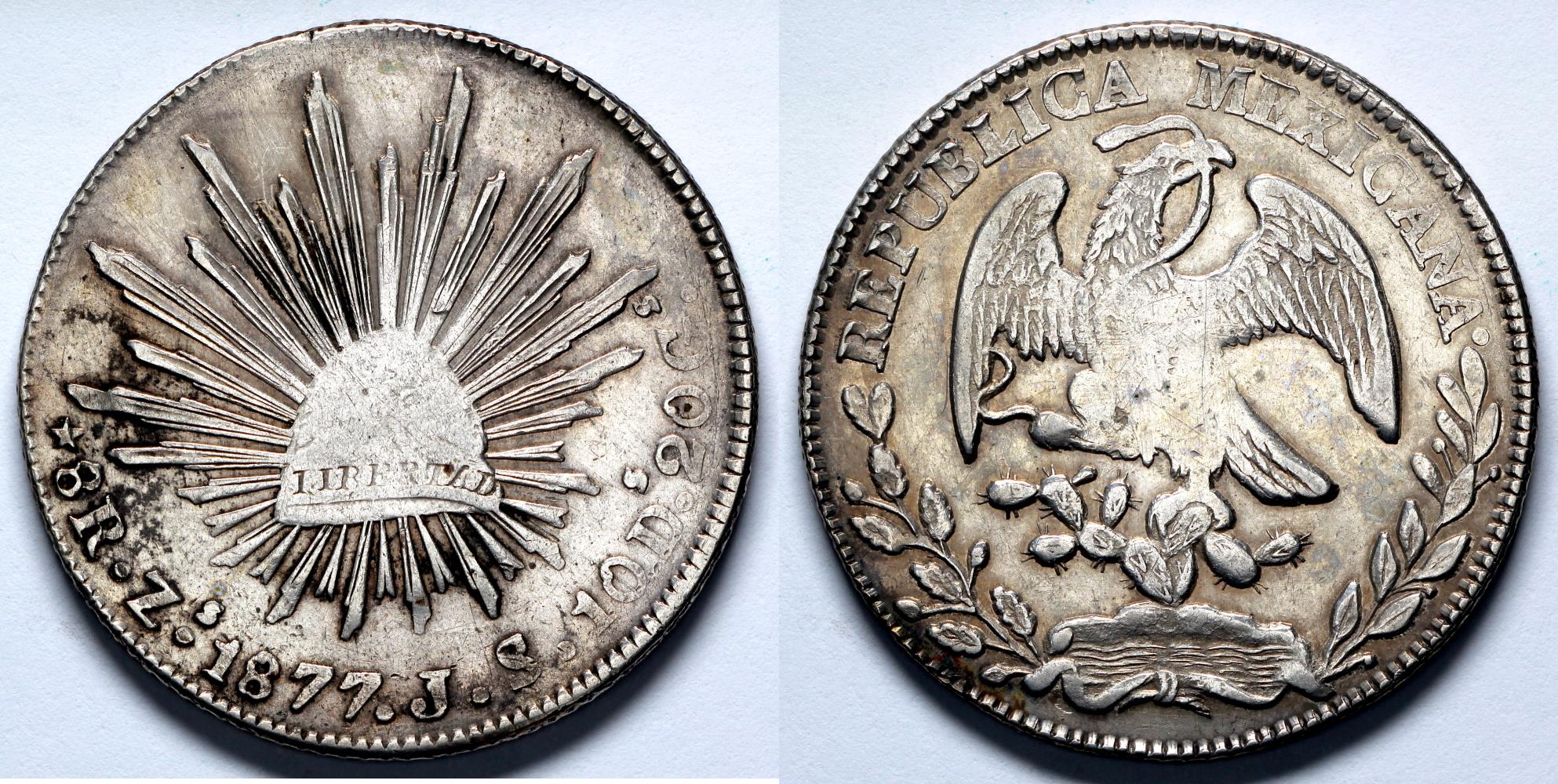 1877 ZsJS Mexico 8 Reales - Zacatecas Mint - XF Silver | North & Central American and Caribbean ...