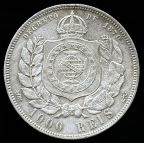 1877 Brazil 1000 Reis - Pedro II - XF Silver (Tiny Mintage) | South ...