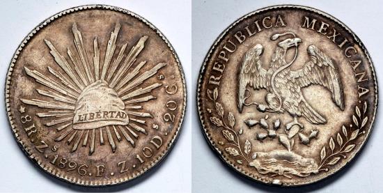1896 ZsFZ Mexico 8 Reales - Zacatecas Mint - AU Silver | North & Central American and Caribbean ...