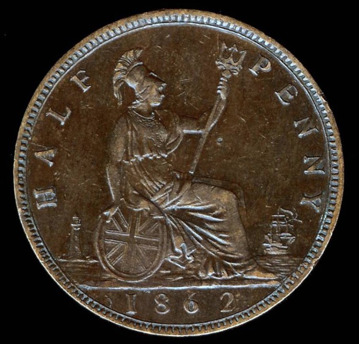 1862 Great Britain 1/2 Penny AU | European Coins