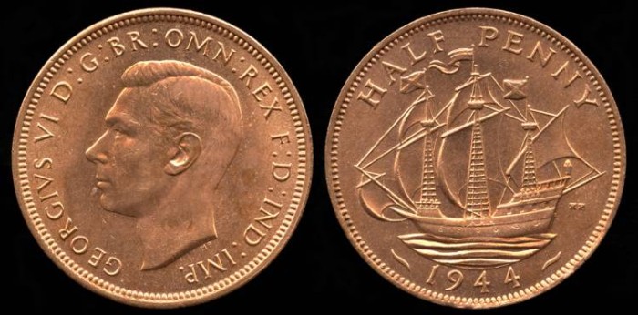 1944 Great Britain 1/2 Penny BU | European Coins