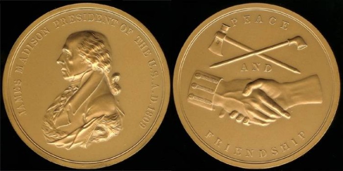 1809 James Madison “Indian Peace Medal” - Fourth President of the ...