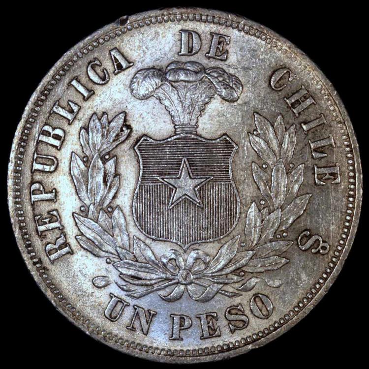 1879 Chile 1 Peso UNC | South American Coins
