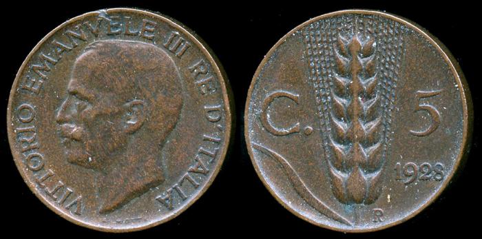 1928 R Italy 5 Centesimi XF | European Coins