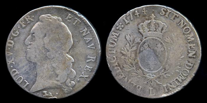 1744 L France 1 Ecu - Louis XV - Bayonne Mint - F | European Coins