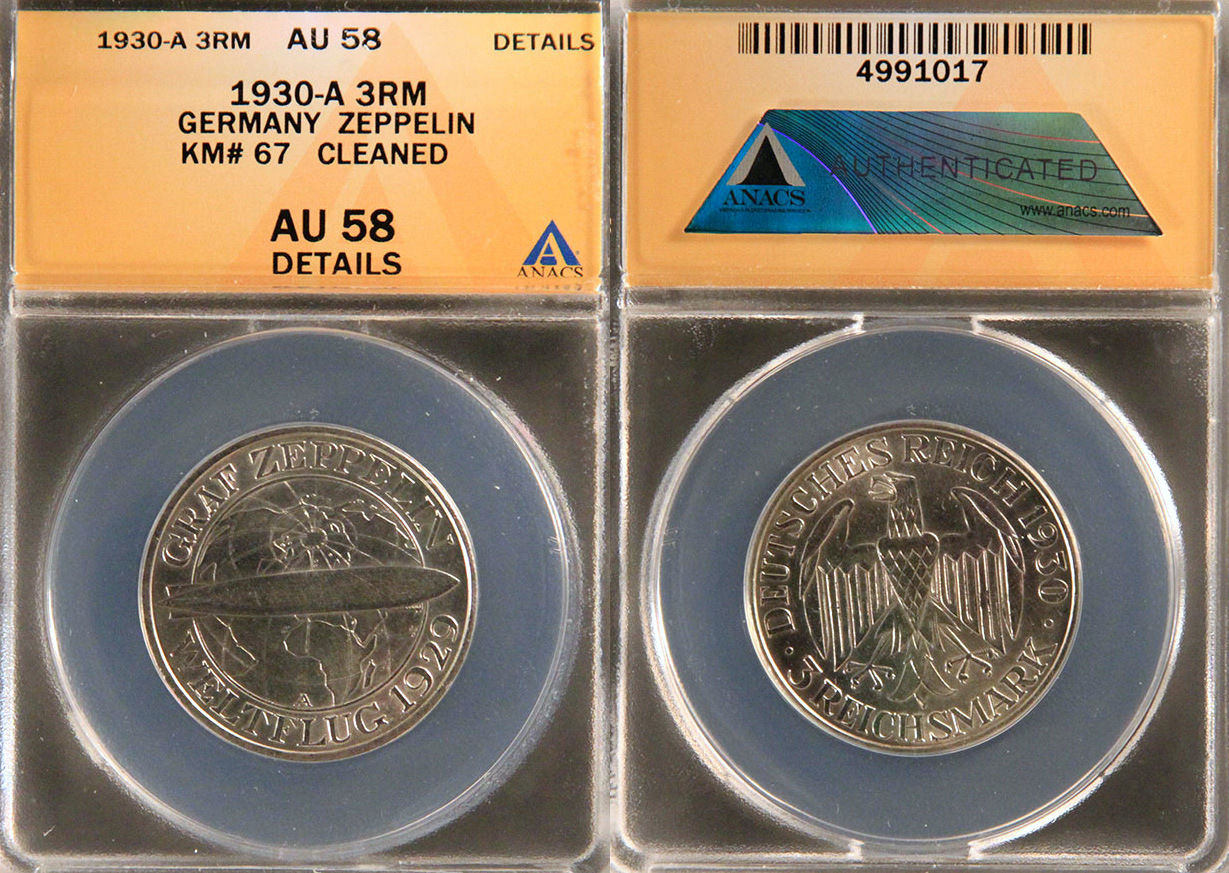 1930 A Weimar Republic 3 Reichsmark Graf Zeppelin Flight Silver ...