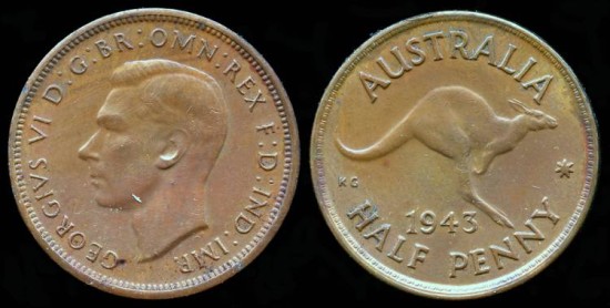 1943 Australia 1/2 Penny UNC | Australian & Oceanian Coins