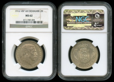 1916 VDP AH Denmark 2 Kroner NGC MS62 | European Coins