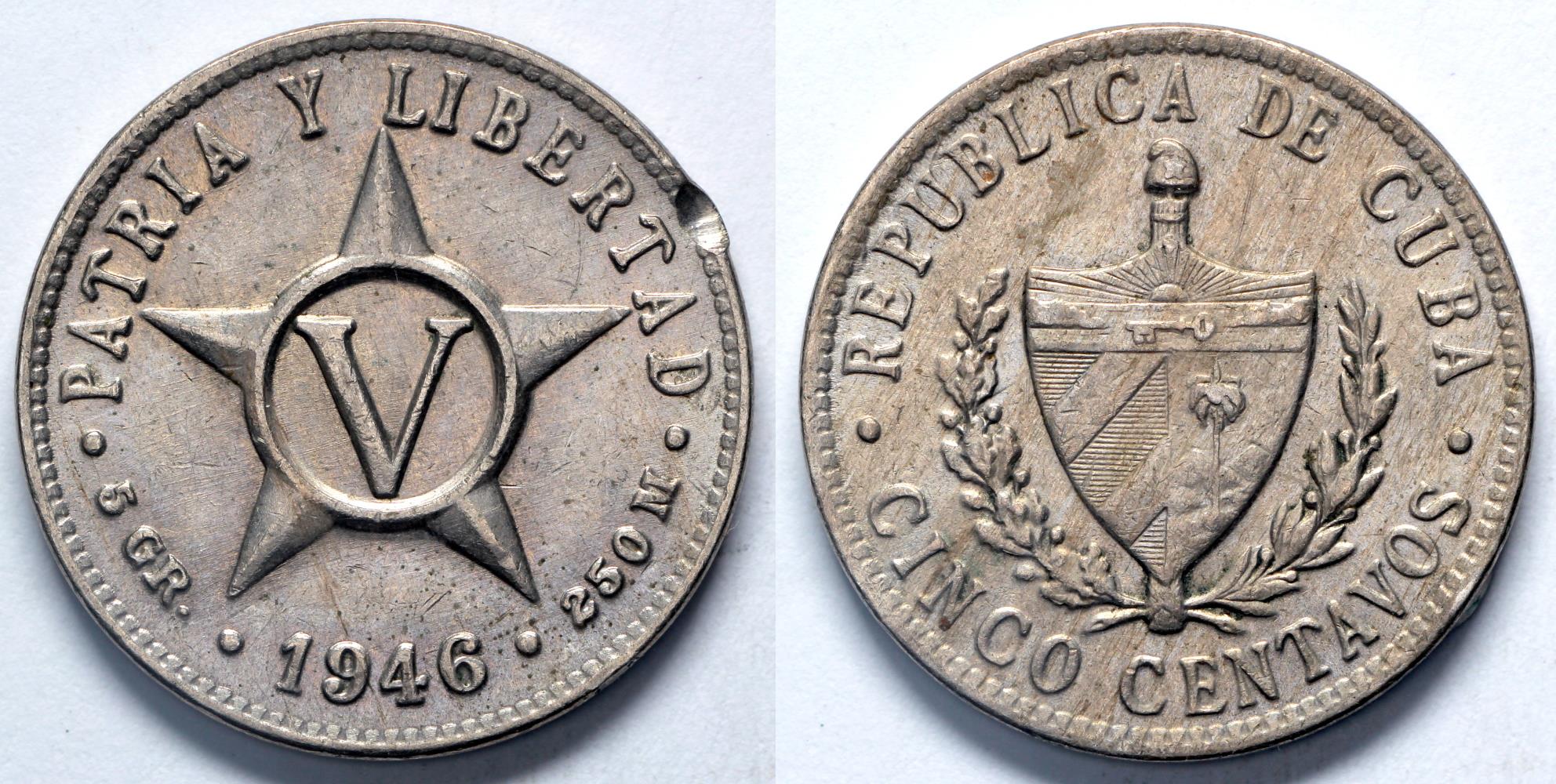 1946 Cuba 5 Centavo - 1st Republic - AU | North & Central American and ...