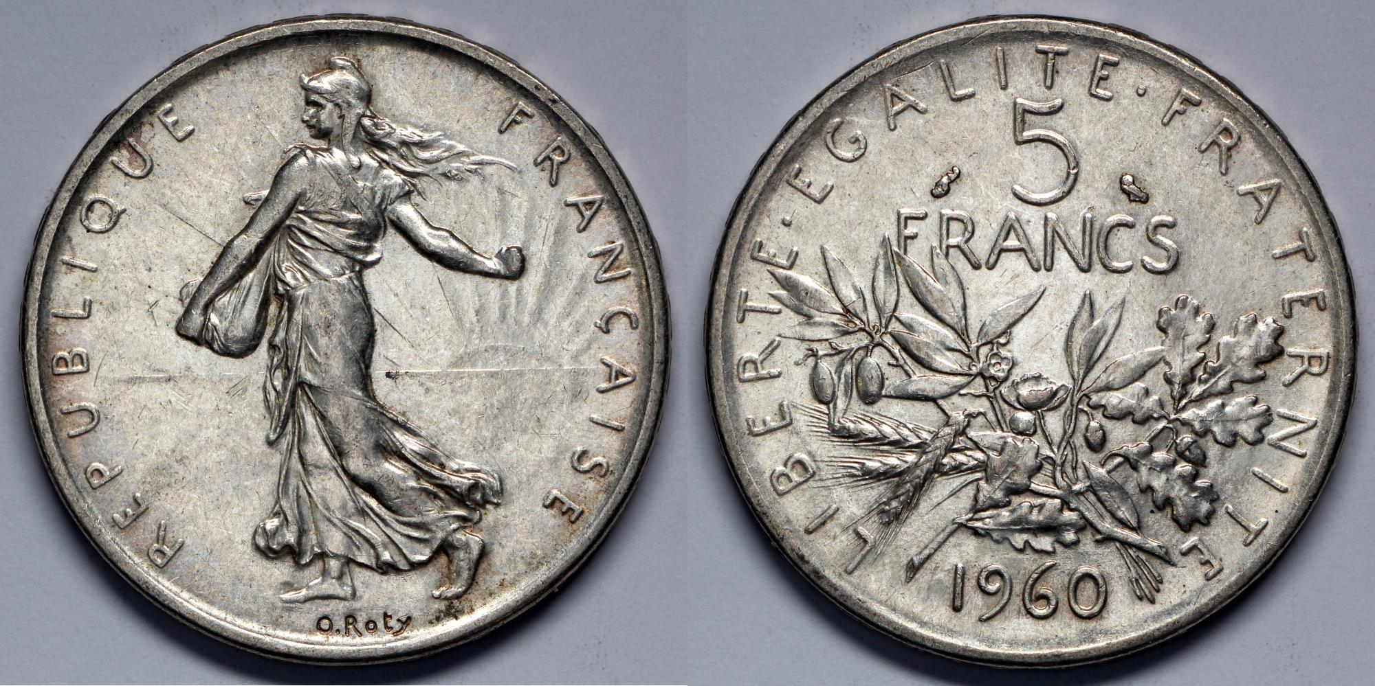 1960 France 5 Franc - Marianne - Silver - AU | European Coins