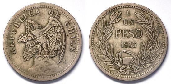 1933 Chile 1 Peso VF | South American Coins
