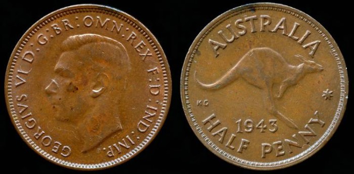 1943 M Australia 1/2 Penny XF | Australian & Oceanian Coins
