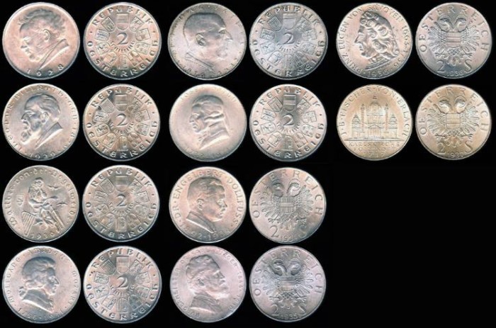 1928-1937 Austria Commemorative 10 coin 2 Schilling Set BU | Mint ...
