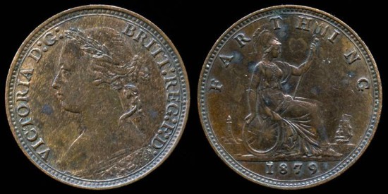 1879 Great Britain 1 Farthing AU | European Coins