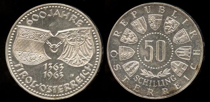 1963 Austria 50 Schilling 600th Anniversary - Union with Tirol (Only ...