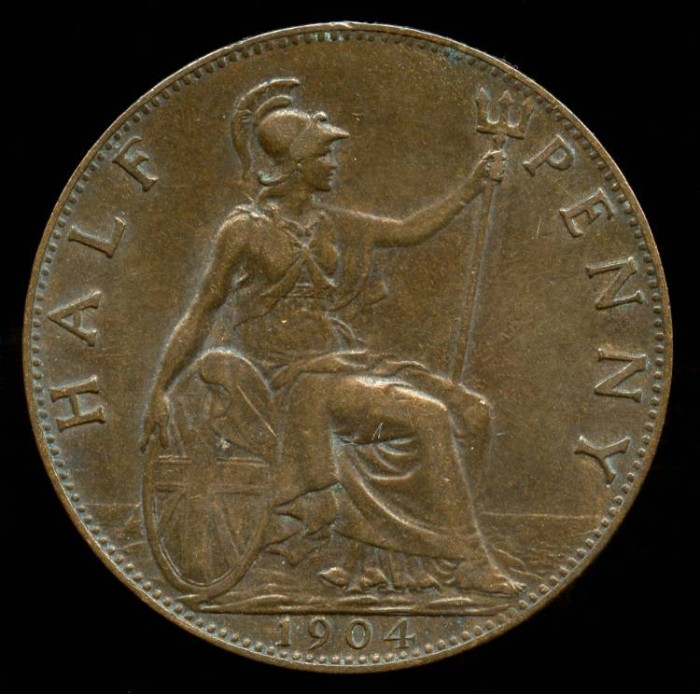 1904 Great Britain 1/2 Penny XF | European Coins