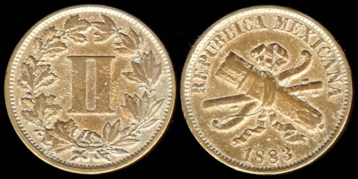 1883 Mexico 2 Centavo XF | North & Central American and Caribbean Coins