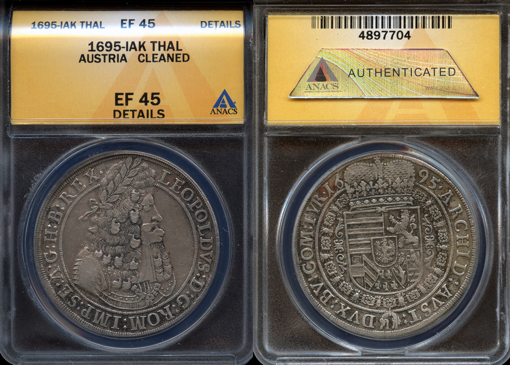 1695 IAK Austria 1 Thaler - Leopold I - ANACS XF45 | European Coins