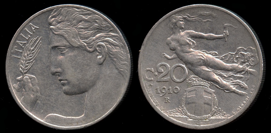 1910 R Italy 20 Centesimi AU | European Coins