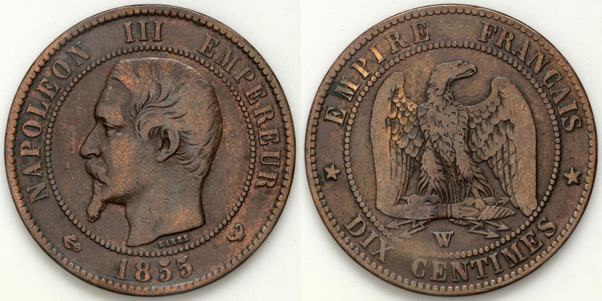 1855 W France 10 Centimes - Second Empire - Napoleon III | European Coins