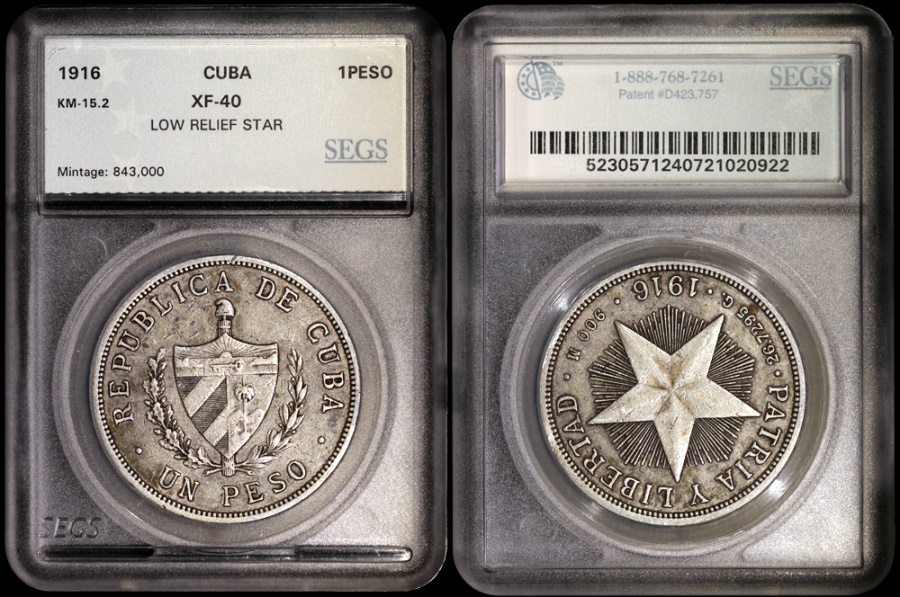 1916 Cuba 1 Peso - Star Peso Low Relief Star - SEGS XF40 | North ...