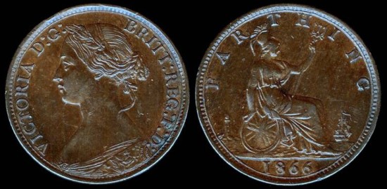 1866 Great Britain Farthing UNC | European Coins
