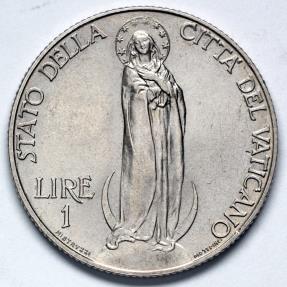 1933 Vatican 1 Lira - Pope Pius XI - 1933-34 Jubilee Year - BU (Only 80,000 pieces were struck)