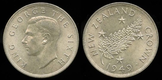 1949 New Zealand Crown Proposed Royal Visit Silver Commemorative BU