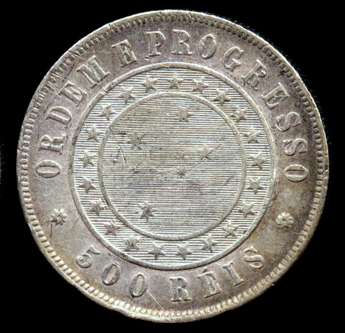 1889 Brazil 500 Reis XF | South American Coins