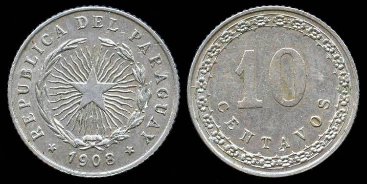 1908 Paraguay 10 Centavos UNC | South American Coins