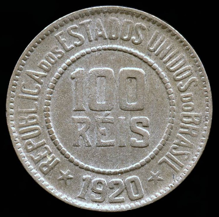 1920 Brazil 100 Reis AU | South American Coins