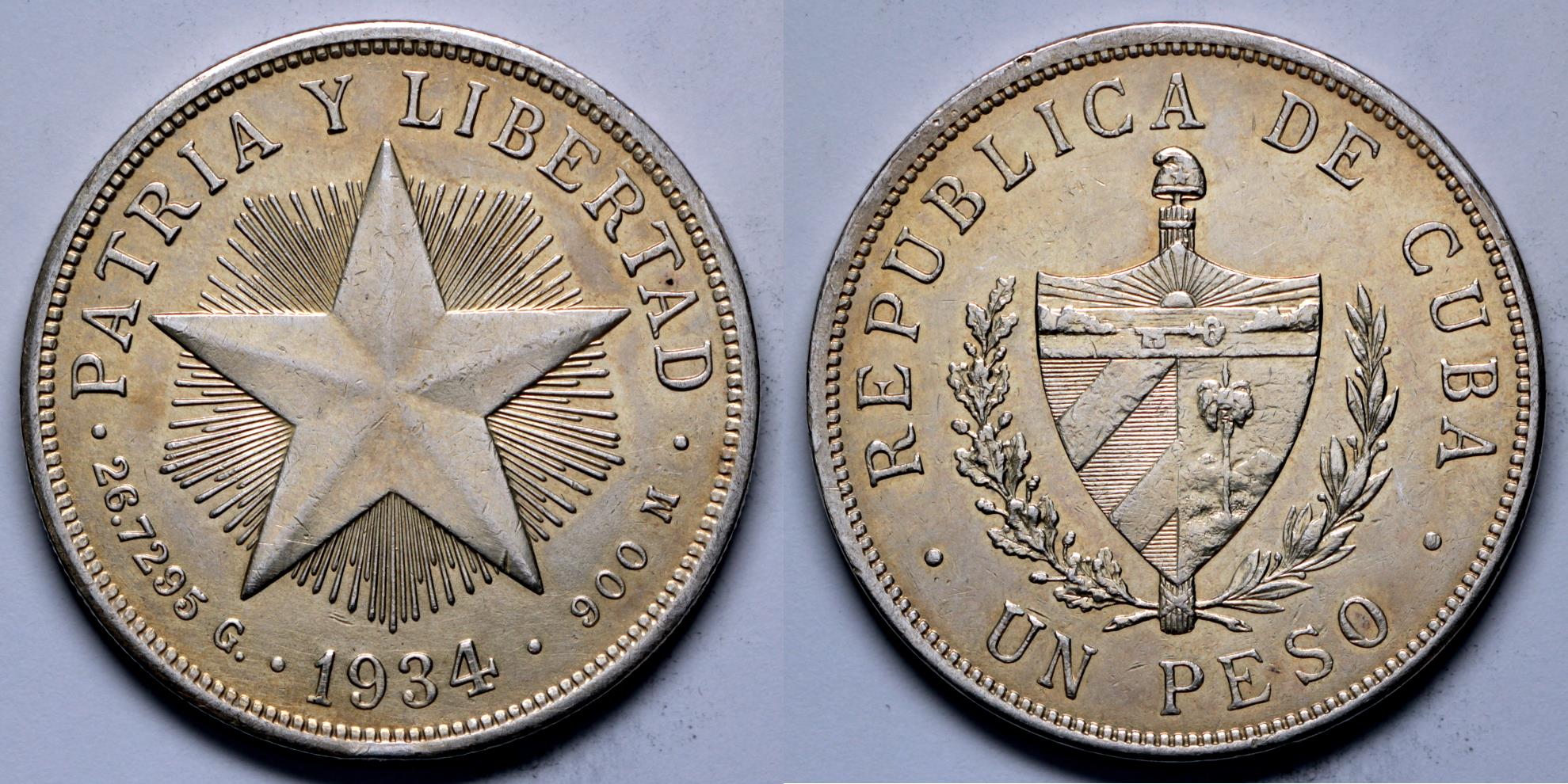 1934 Cuba 1 Peso Star Peso - UNC - Silver | North & Central American ...