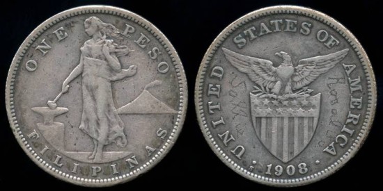 1908 S Philippines 1 Peso AU | Asian and Middle Eastern Coins