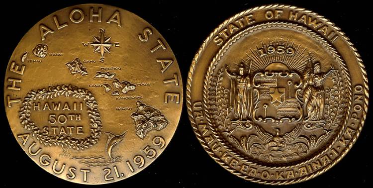 1959 US: Hawaii Statehood Medal | Tokens & Medals