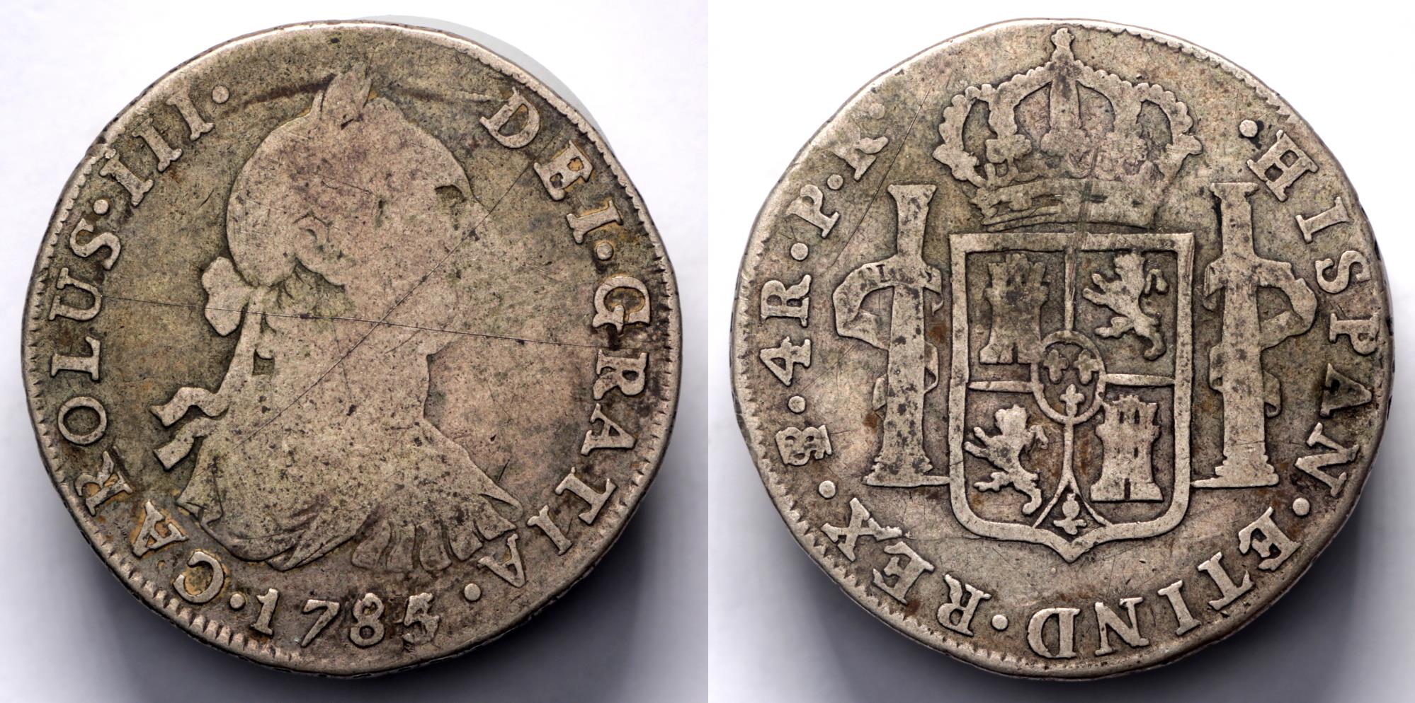 1785 PTS-PR Bolivia 4 Reales - Carolus III (overstruck 1785/4) F Silver