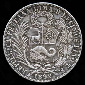 1892 TF Peru 1 Sol AU | South American Coins