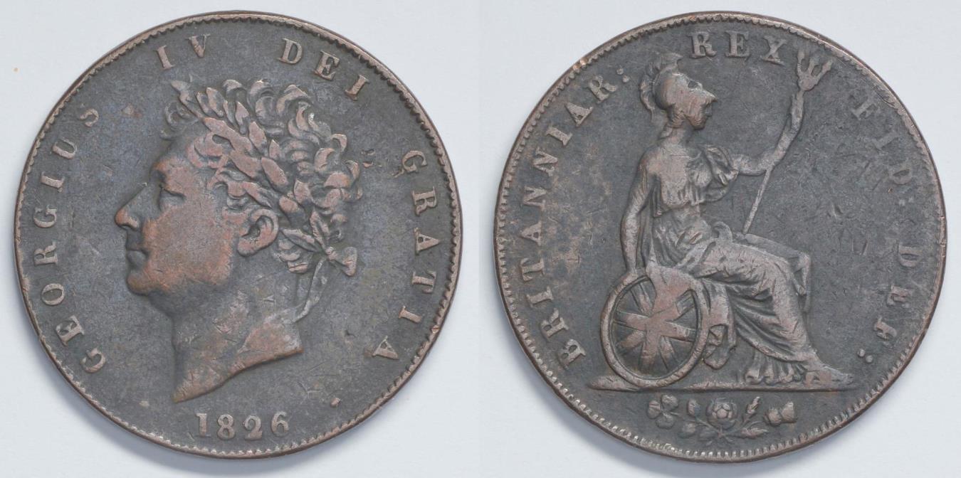 1826 Great Britain 1/2 Penny - George IV - VF Copper | European Coins
