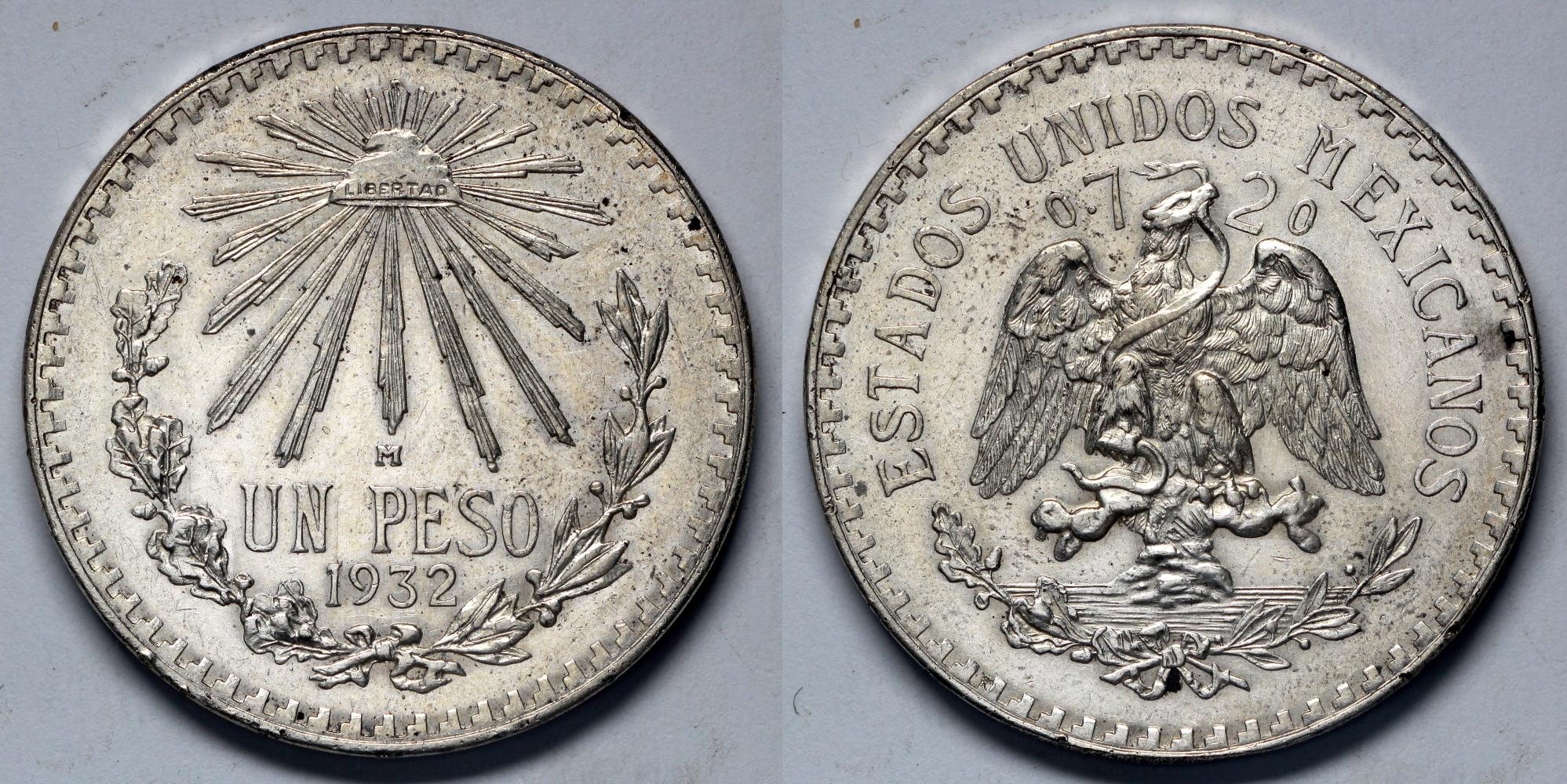 1932 M Mexico 1 Peso - United Mexican States - UNC Silver | North ...