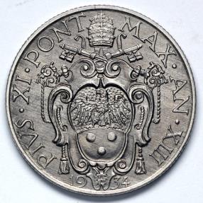 1934 Vatican 1 Lira - Pope Pius XI - BU (Only 50,000 pieces were struck)