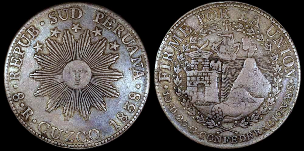1838 CUZCO MS Peru (South Peru) 8 Real XF | South American Coins