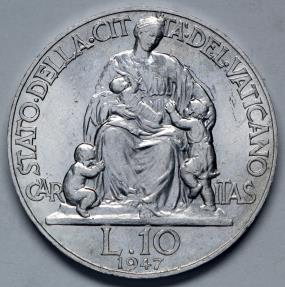 1947 Vatican 10 Lire - Pope Pius XII - BU (Only 50,000 pieces were struck)