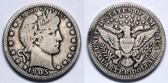 1905 P Liberty Head (Barber) Quarter - F - Silver | Quarters