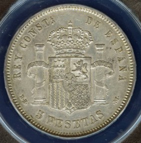 1878 (78) DE-M Spain 5 Peseta - Alfonso XII - ANACS AU50 | European Coins