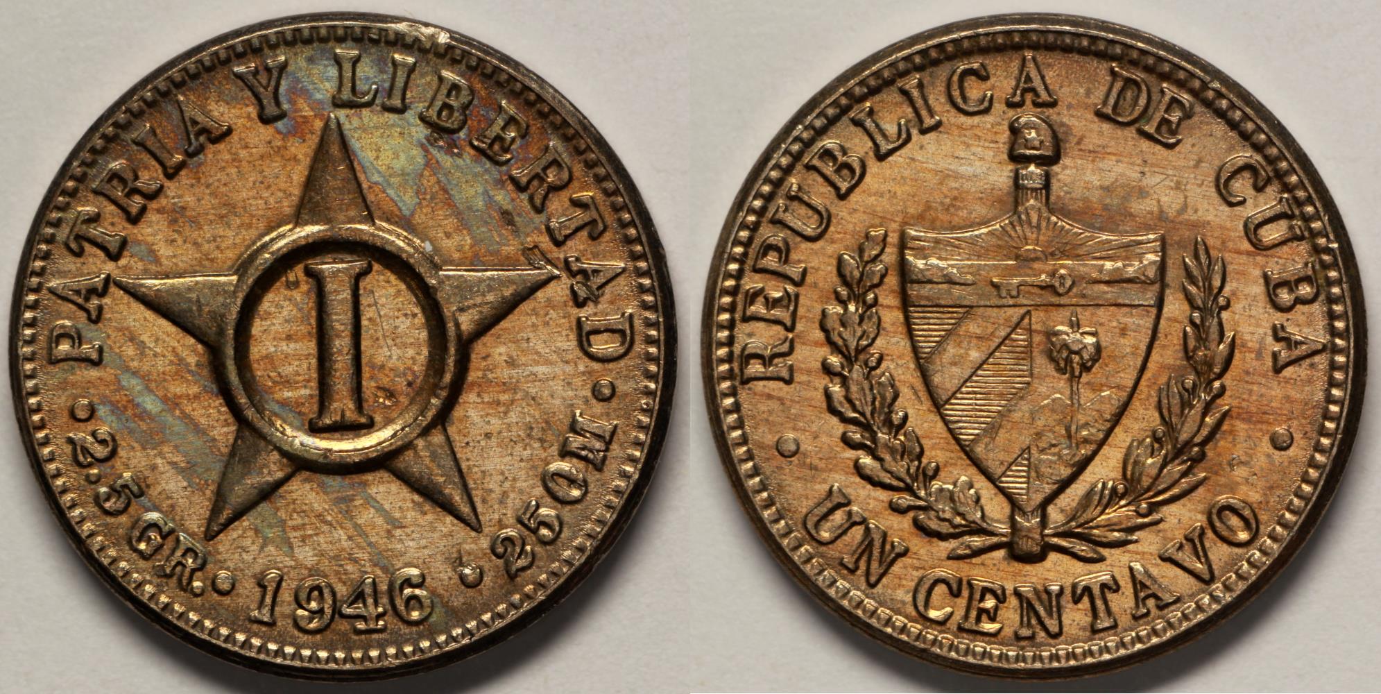 1946 Cuba 1 Centavo - Republic Coinage - BU | North & Central American ...