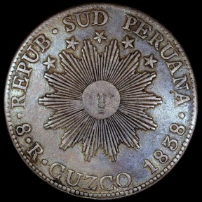 1838 CUZCO MS Peru (South Peru) 8 Real XF | South American Coins