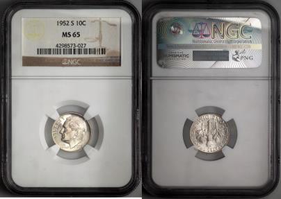 1952 S Roosevelt Dime NGC MS65 | 10 Cents
